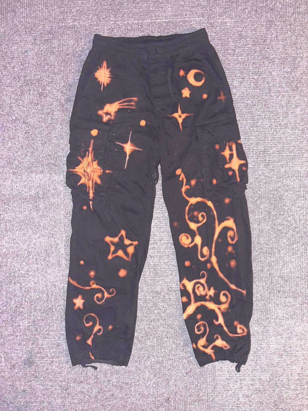 Hand-dyed Bleached Cargo Pants: Outerspace Star Design - Etsy