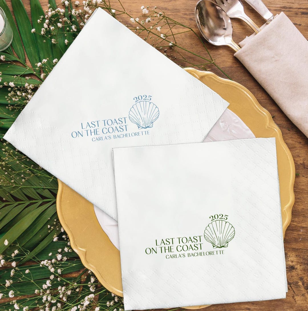 Personalized Bachelorette Napkins, Last Toast on the Coast Napkins ...