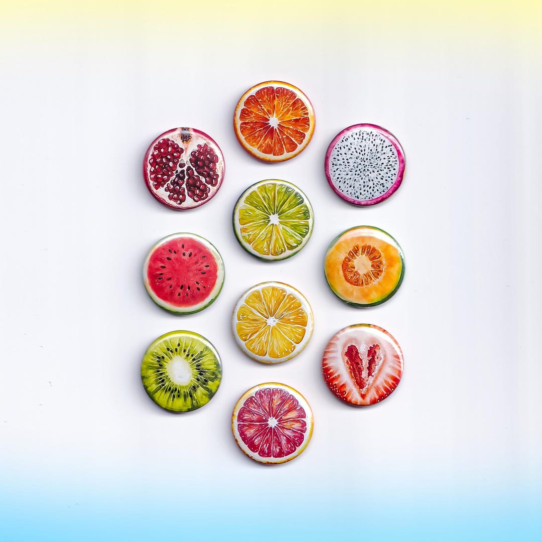 Small Fruit Slice Button Pin/ Magnet Set - 1 Inch - Etsy
