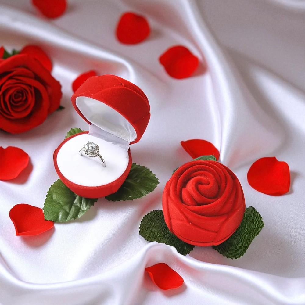 Red Velvet Rose Ring Box: Engagement, Wedding Ring Holder - Etsy