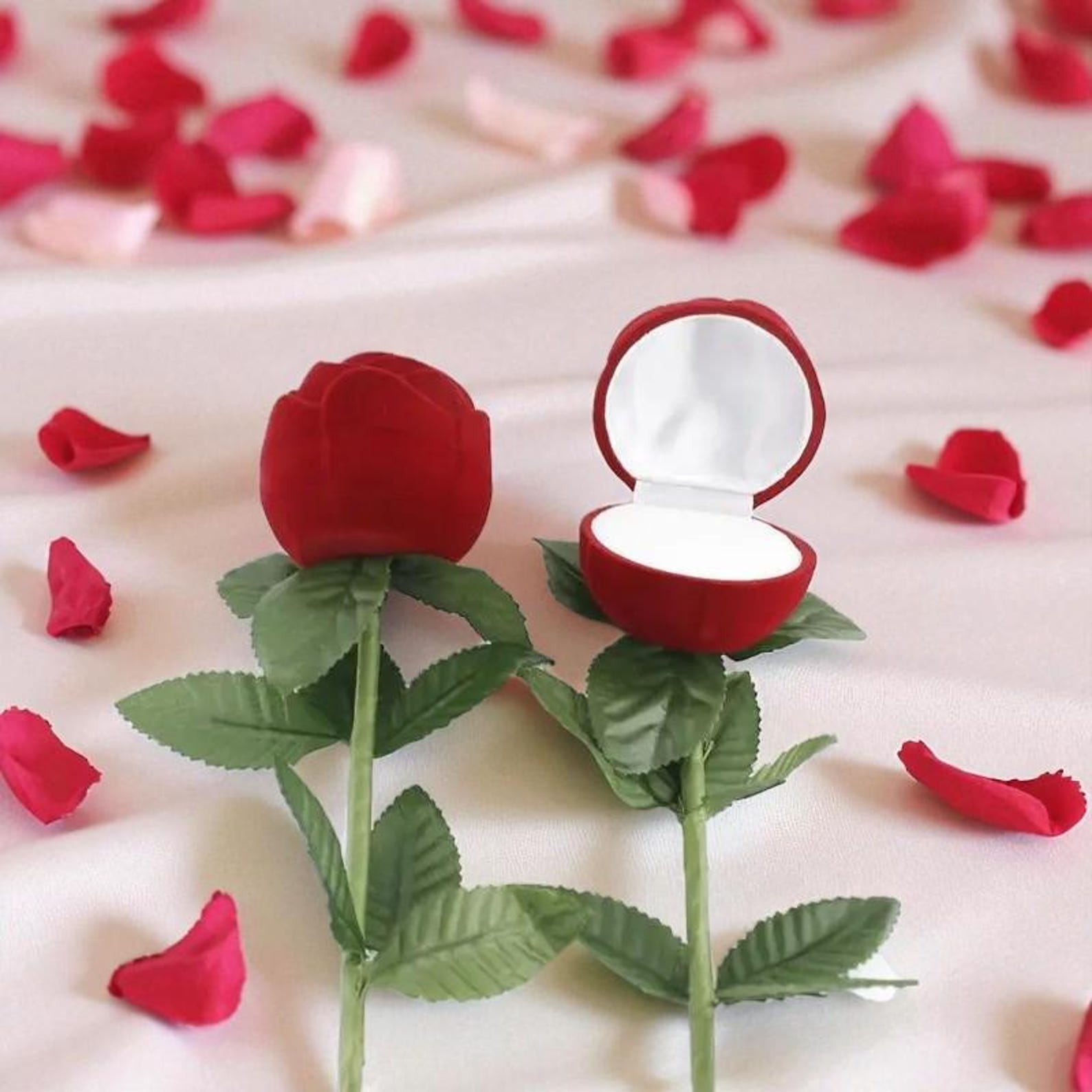 Red Velvet Rose Ring Box: Engagement, Wedding Ring Holder - Etsy