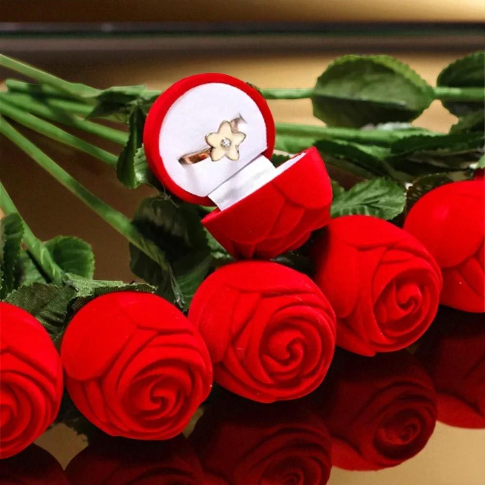 Red Velvet Rose Ring Box: Engagement, Wedding Ring Holder - Etsy