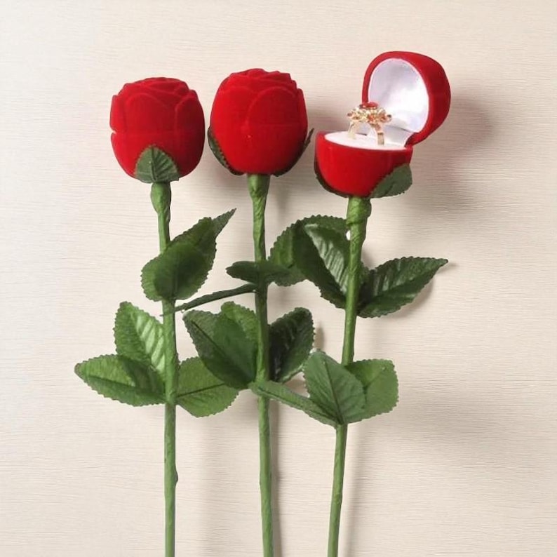 Red Velvet Rose Ring Box: Engagement, Wedding Ring Holder - Etsy