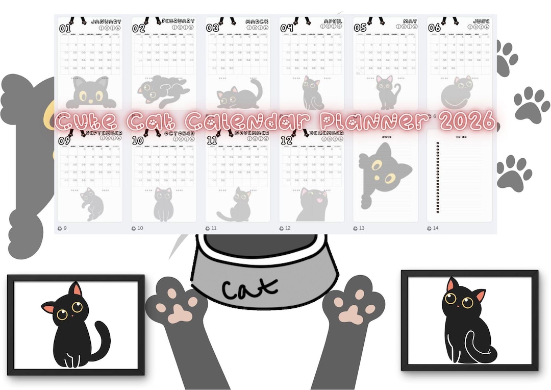 Purrfectly Cute 2026 Cat Calendar Planner – Adorable Black Cat Designs ...
