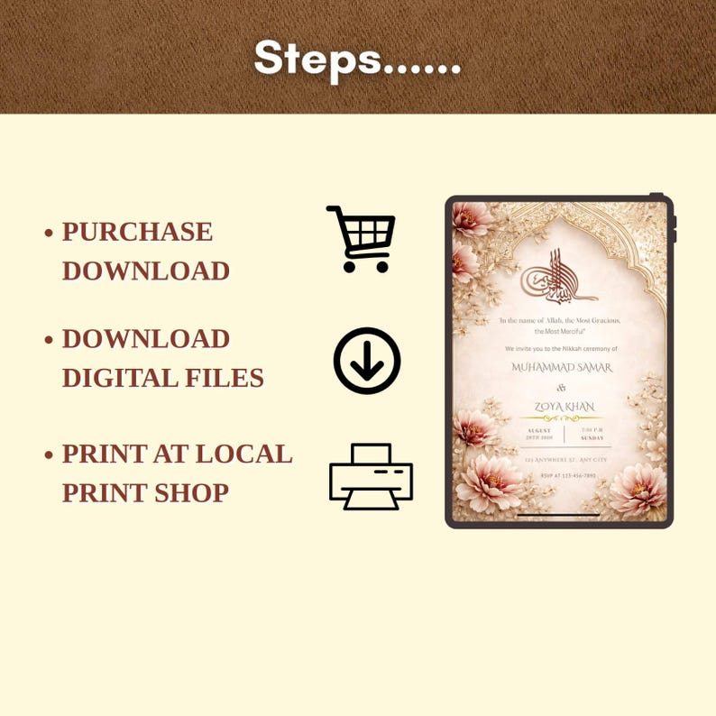 Elegant Islamic Wedding Invitation |arabic Calligraphy Nikkah Card ...