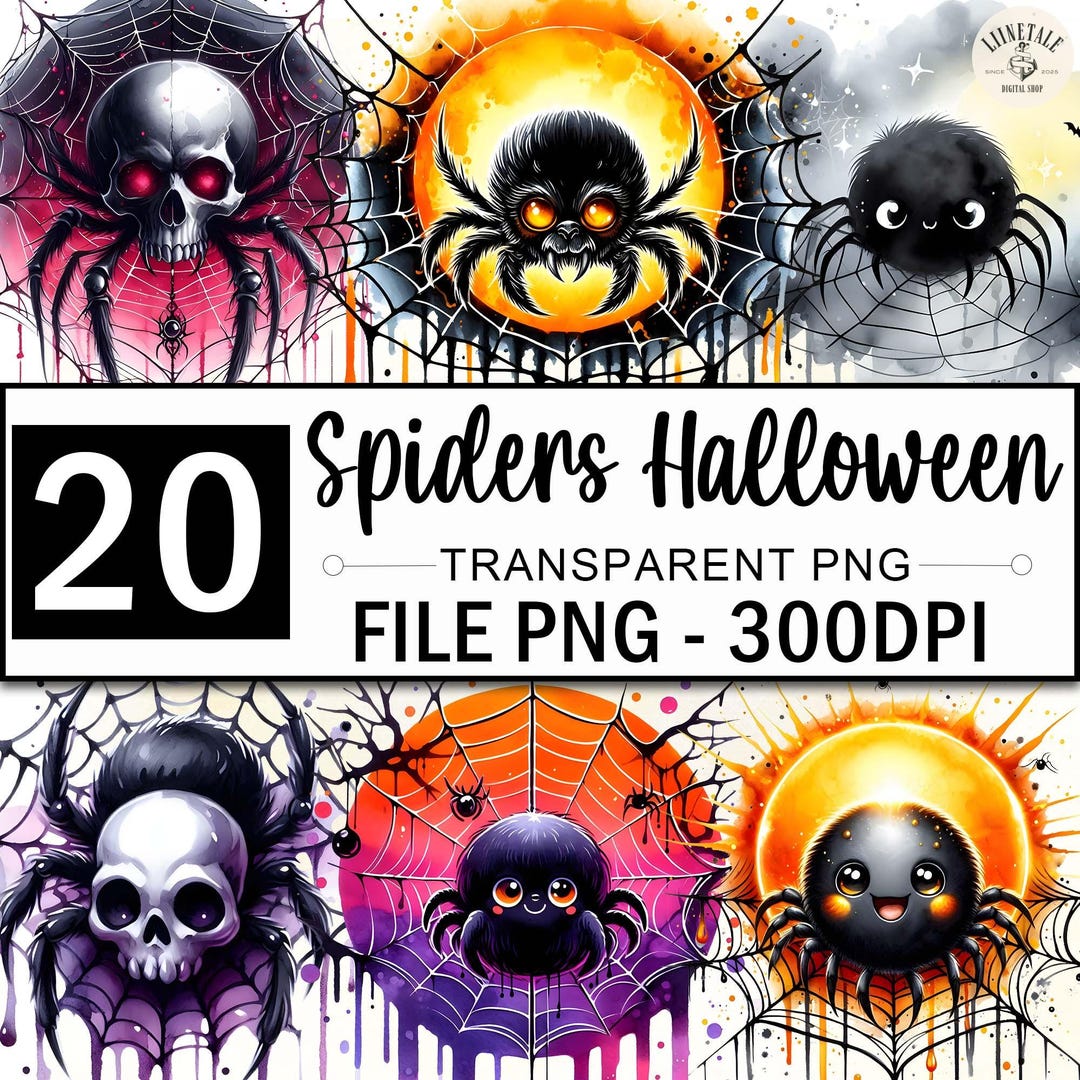 Gothic Spider Clipart Bundle, Spiders Halloween Png Clipart, Dark ...