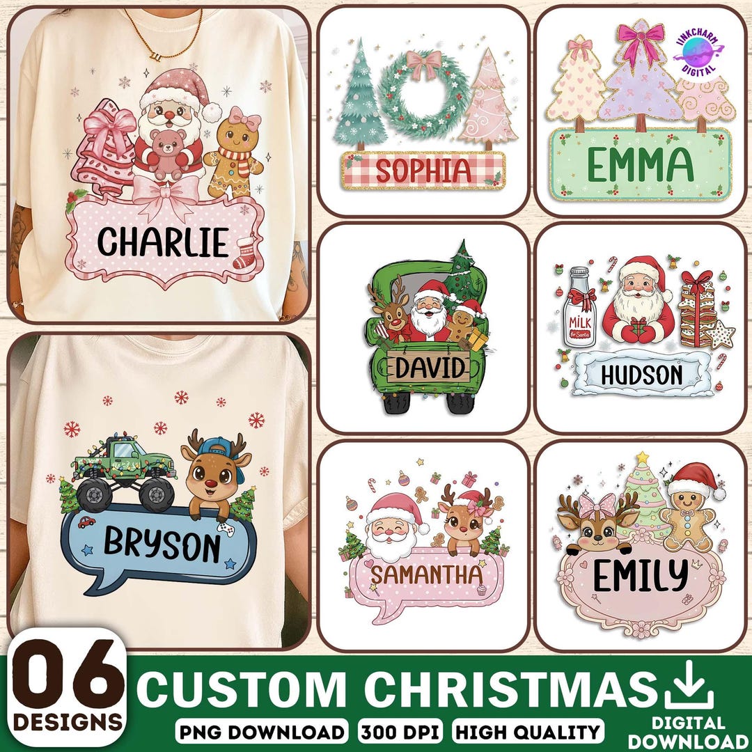 Kids Christmas Png Bundle, 6 PNG Custom Name, Xmas Tree Cake Png, Boys ...
