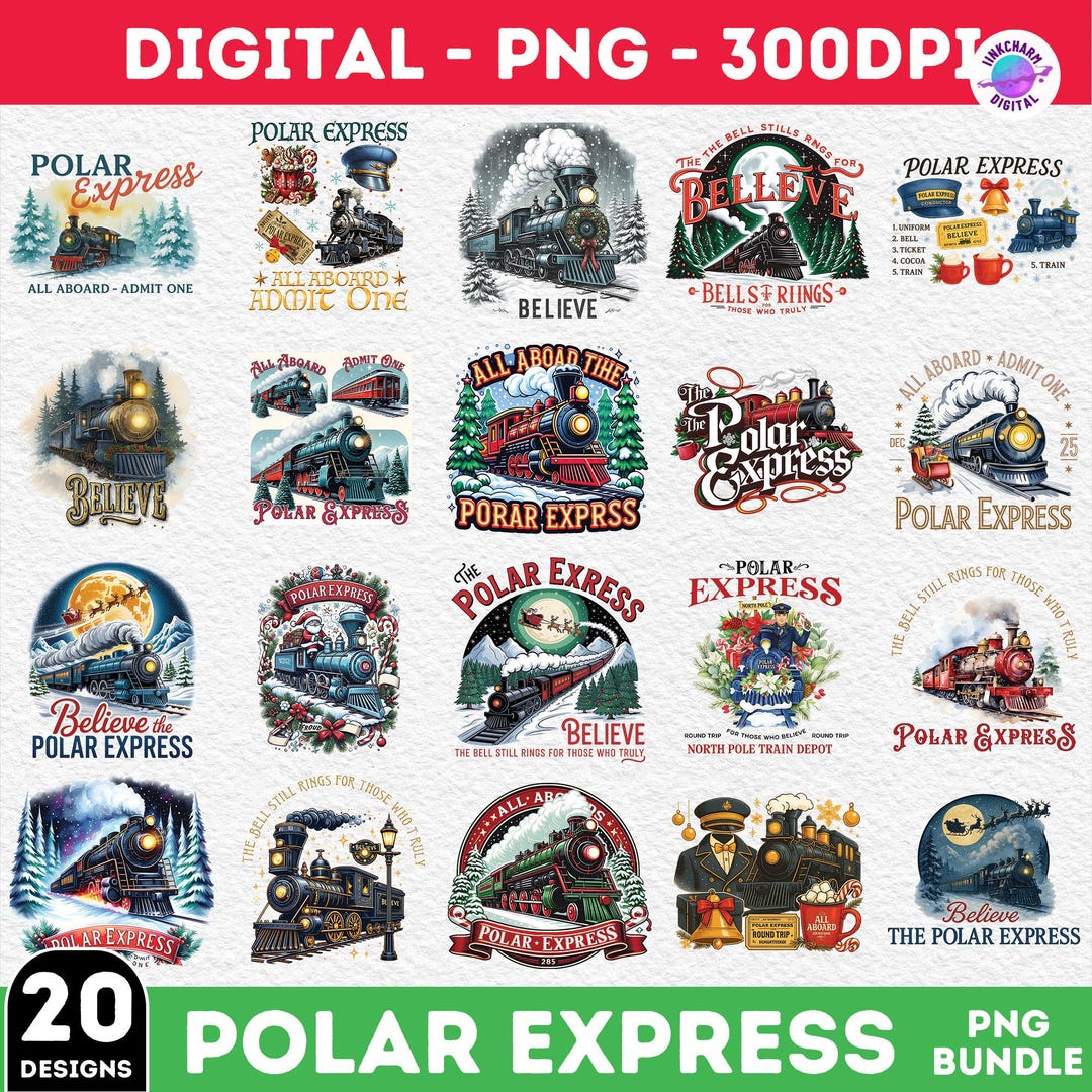 Polar Express Png Bundle, 20 PNG North Pole Ticket, Christmas Movies ...