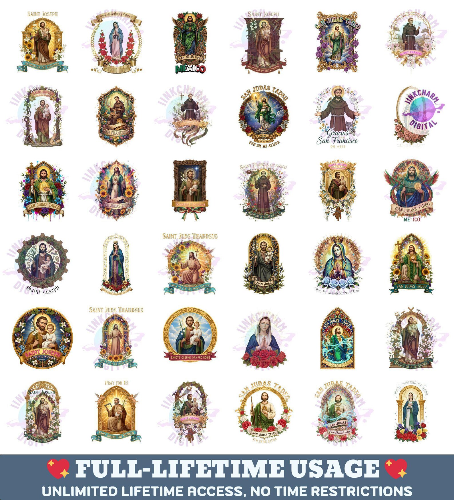 Saints of Hope Png Bundle, 100 PNG Saint Joseph, Virgin Mary Png, Saint ...