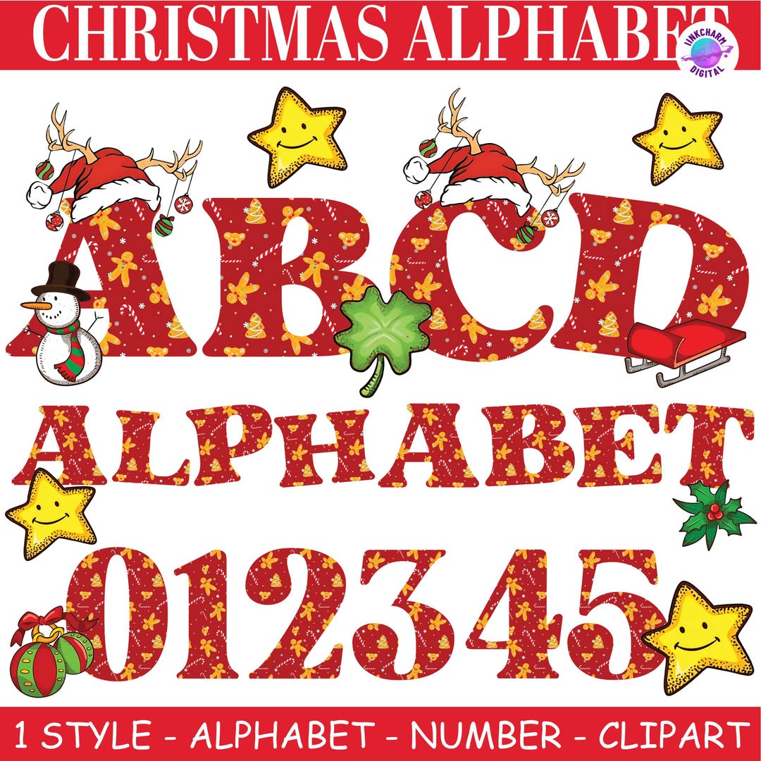 Christmas Alphabet Png Bundle, 35 PNG Christmas Doodle, Christmas Font ...