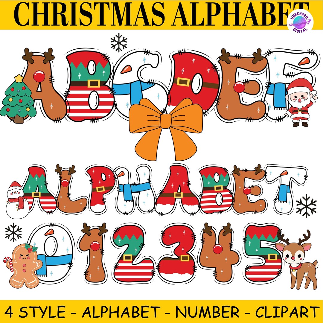 Christmas Letters Png Bundle, 4 PNG Doodle Alphabet, Santa Claus Png ...