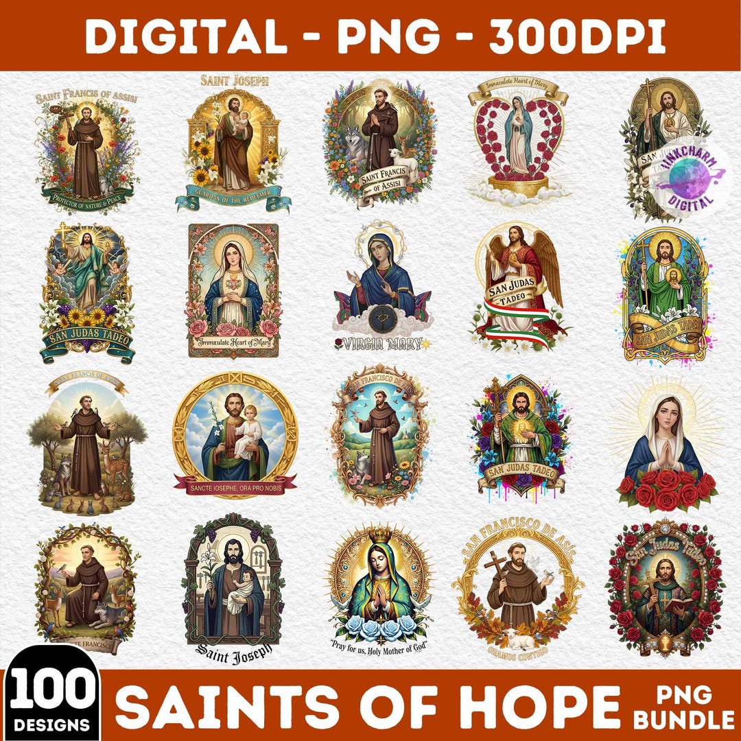 Saints of Hope Png Bundle, 100 PNG Saint Joseph, Virgin Mary Png, Saint ...