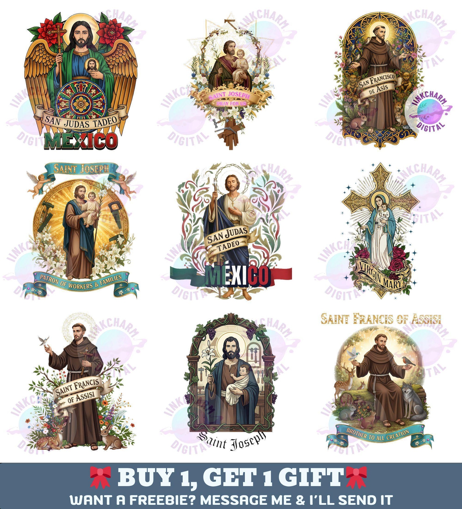 Saints of Hope Png Bundle, 100 PNG Saint Joseph, Virgin Mary Png, Saint ...