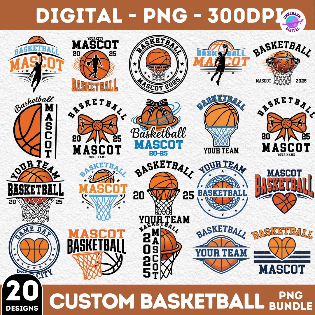 Custom Team Name Png Bundle, 20 PNG Basketball Team, Mascot Basketball ...