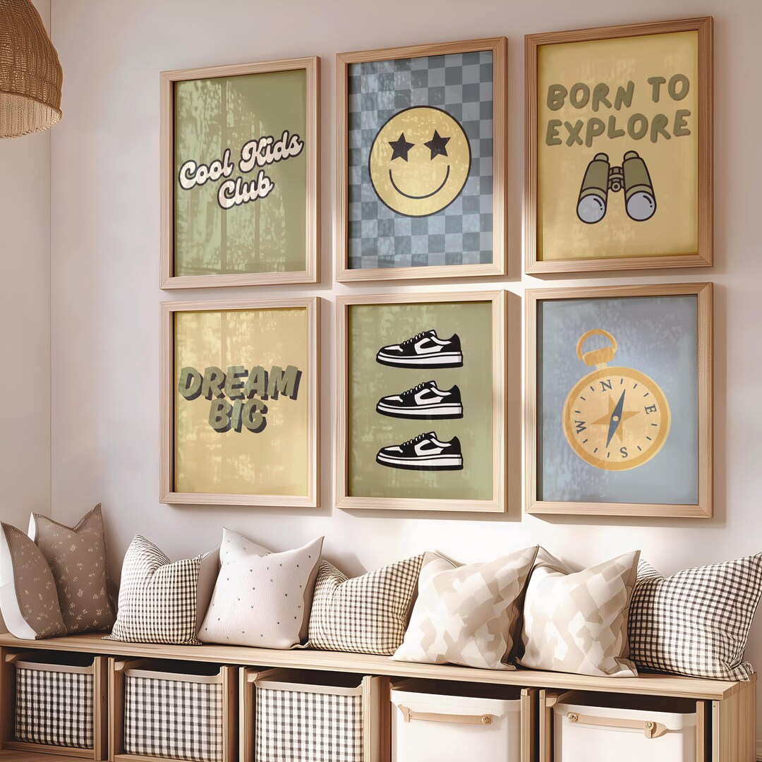 Boy Bedroom Poster Set – Bright Wall Art, Teen Room Decor (digital ...