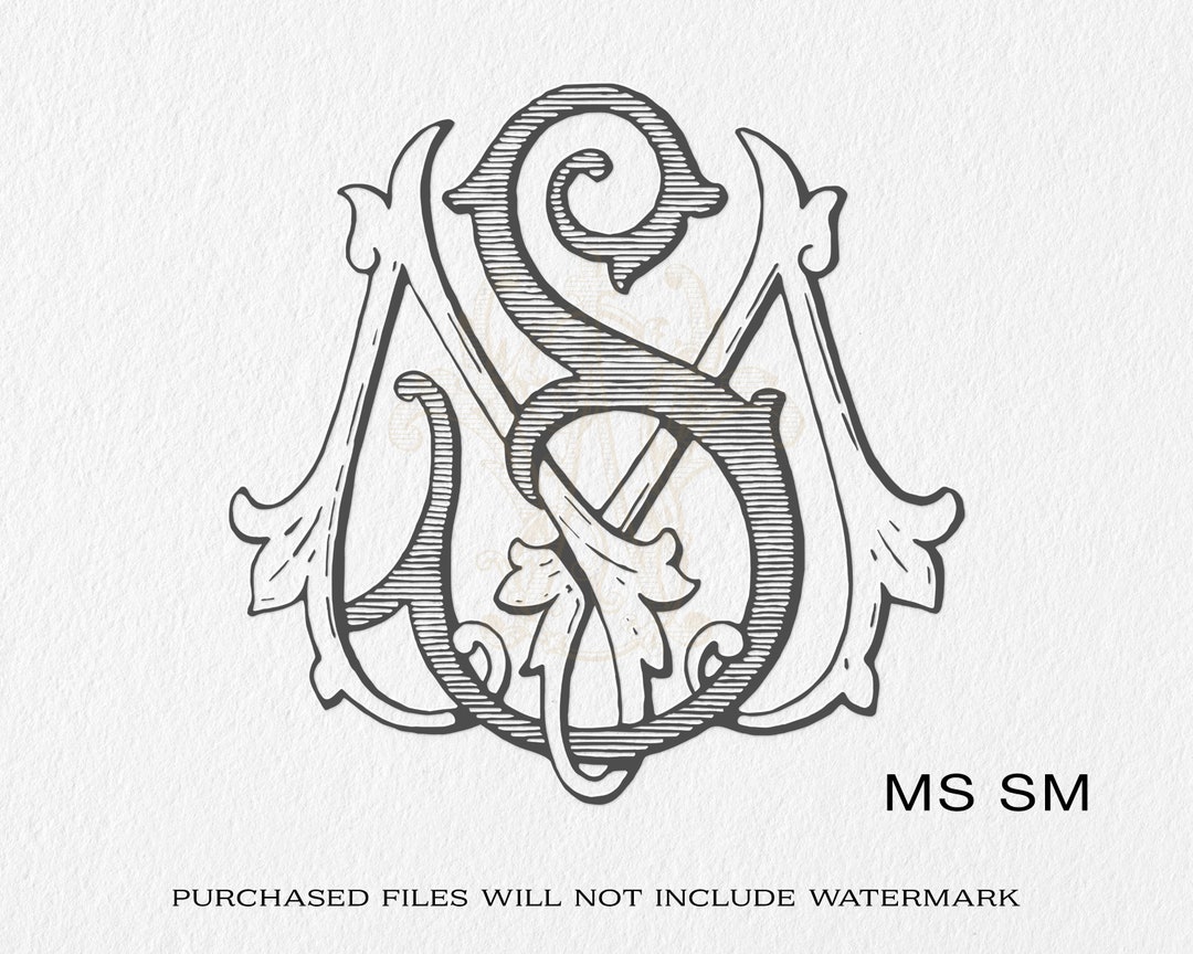 Vintage MS SM Monogram | Instant Download | High Resolution 16 X 16in ...