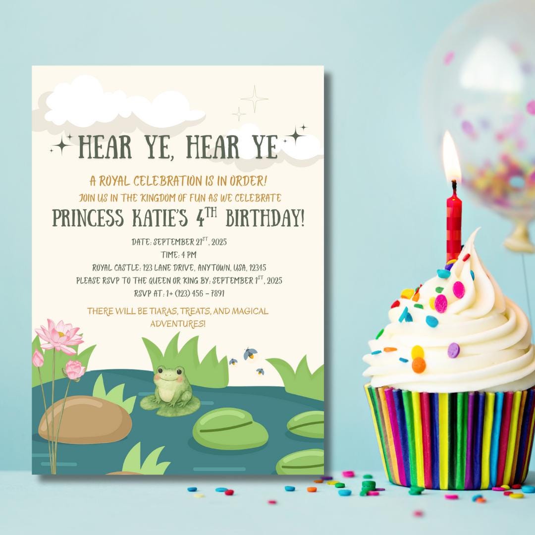 Frog Princess Birthday Invitation: Fairytale Party, Editable Digital ...
