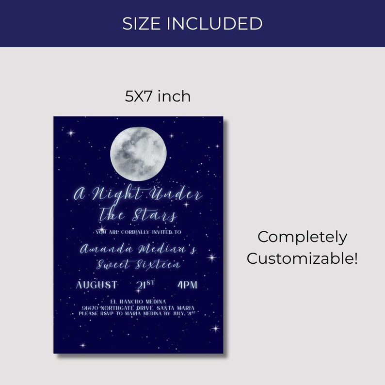 Starry Night Sweet Sixteen Invitation: Editable Birthday Party Template ...