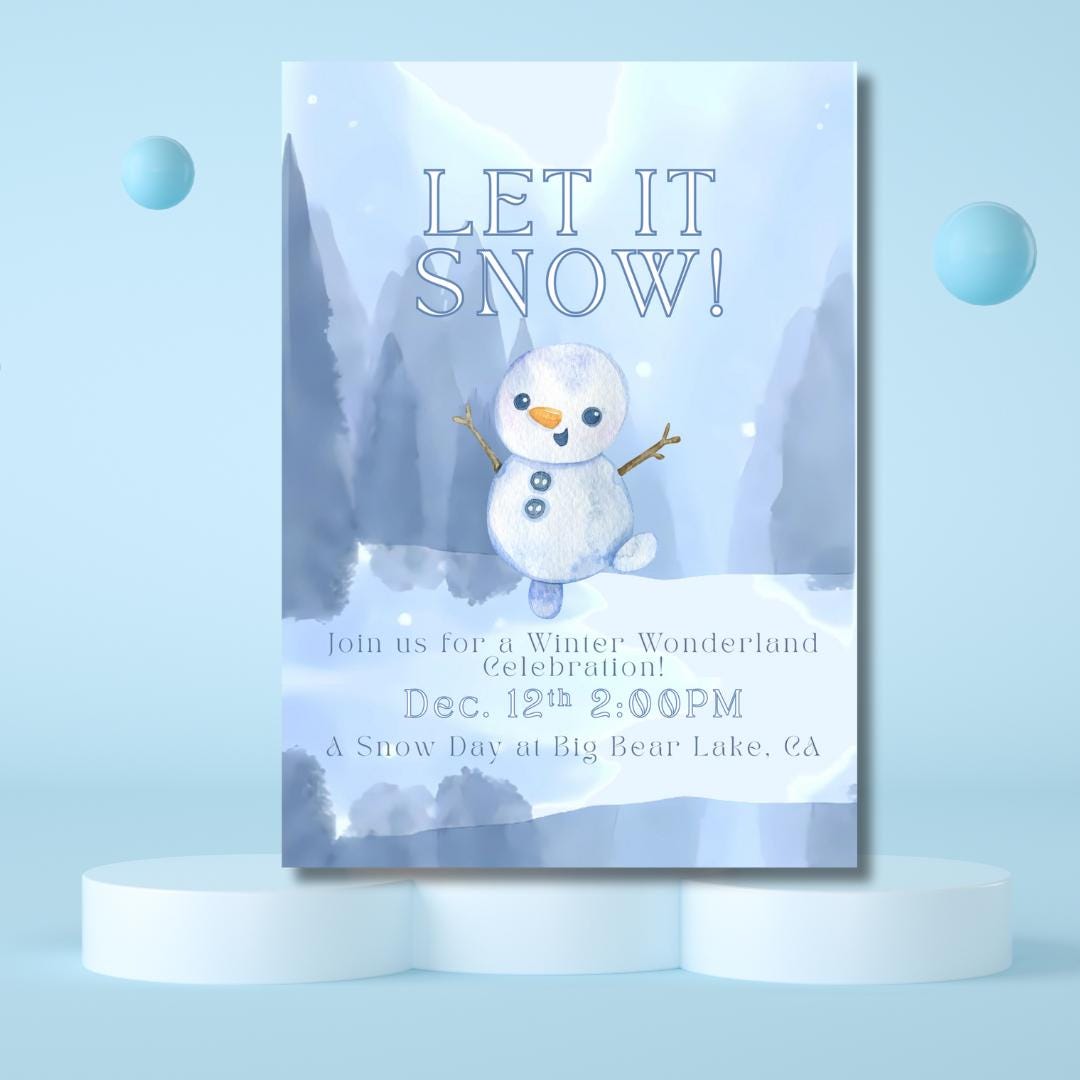 Watercolor Snowman Party Invitation • Winter Birthday, Snow Day ...