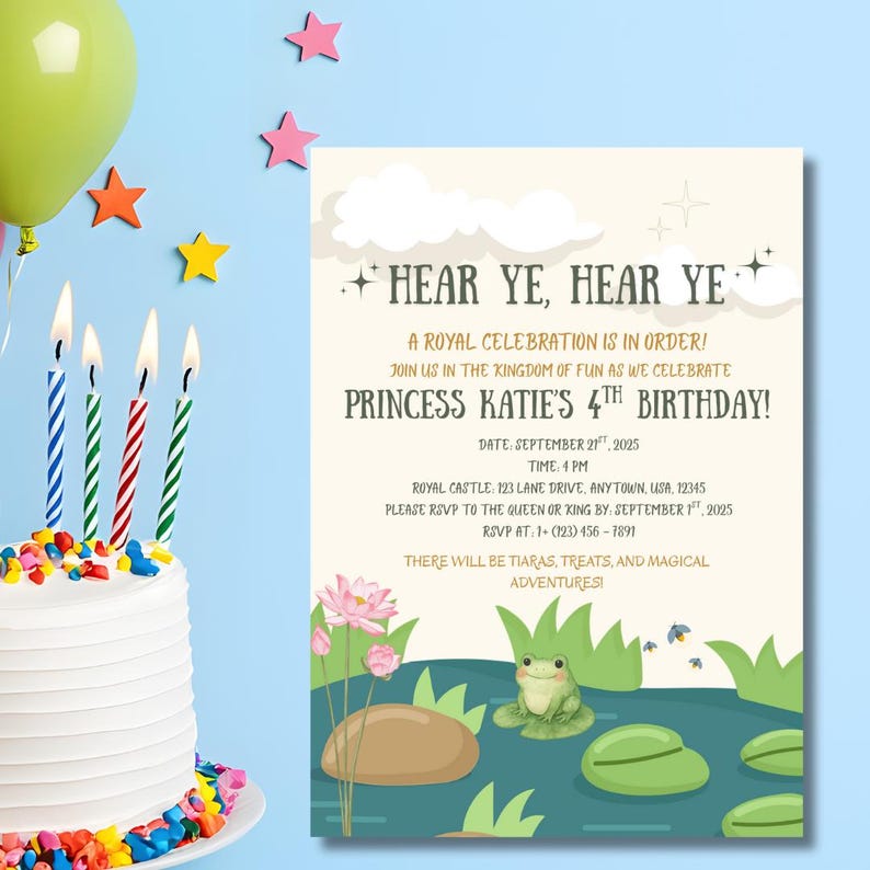 Frog Princess Birthday Invitation: Fairytale Party, Editable Digital ...