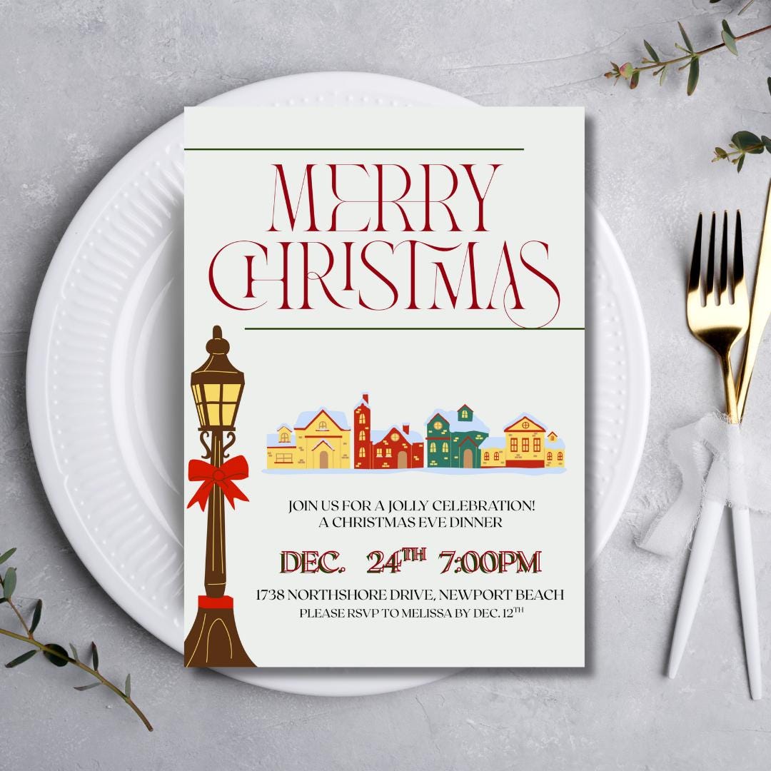Editable Christmas Eve Dinner Invitation • Holiday Party Invite ...