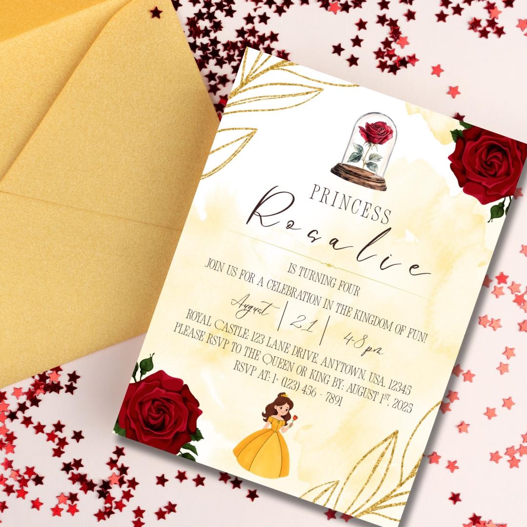Princess Belle Birthday Invitation: Beauty and the Beast Fairy Tale ...