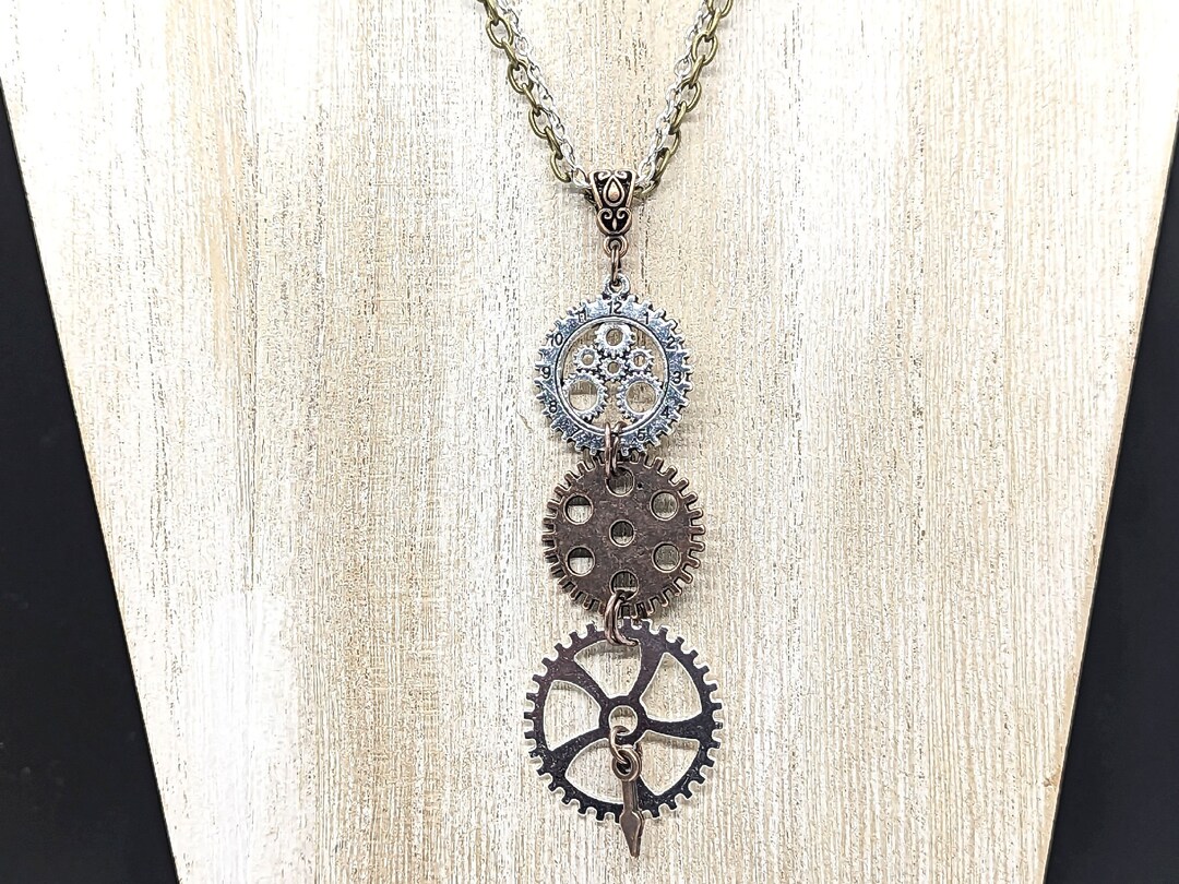 Steampunk Gears Necklace With Silver and Bronze Chain // Steampunk ...