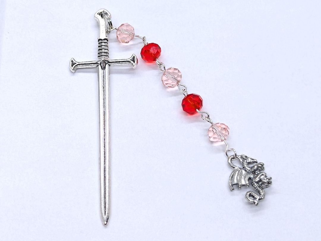 Silver Sword Dragon Bookmark With Wire Wrapped Red Pink Crystals ...