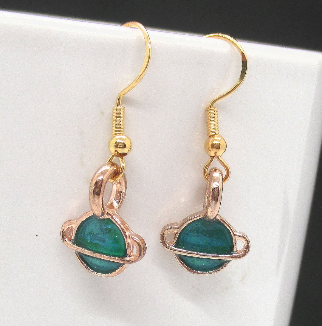 Tiny Saturn Planet Earrings With Gold Tone Posts or Hooks, Dainty ...