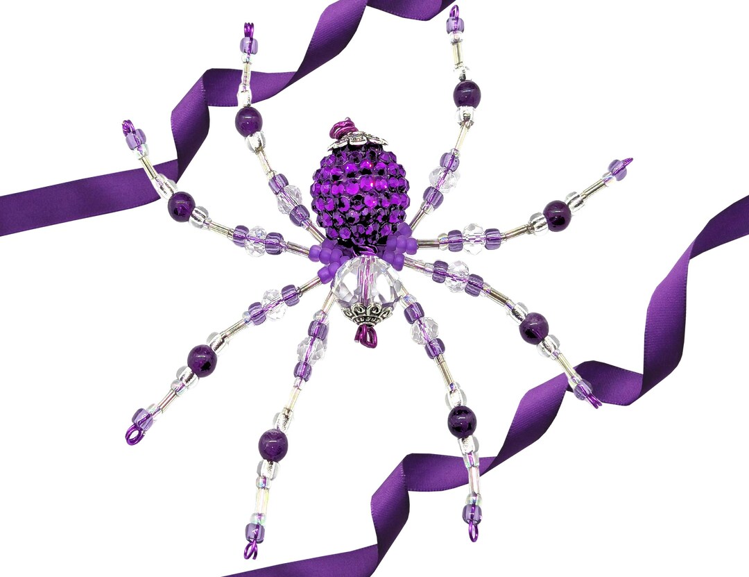 February Birthstone Beaded Spider With Purple Amethyst, Good Luck Decor ...