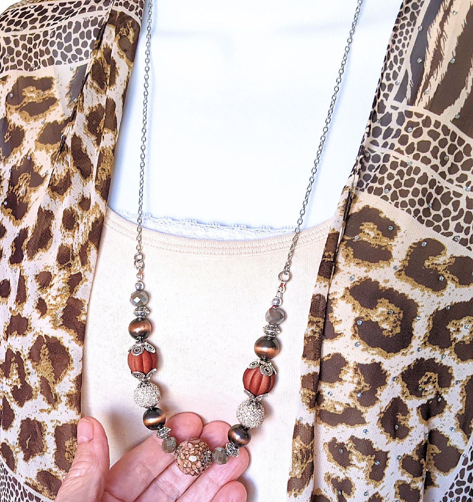 Brown Beaded Necklace Rustic Chic Jewelry Cinnamon Brown Big - Etsy