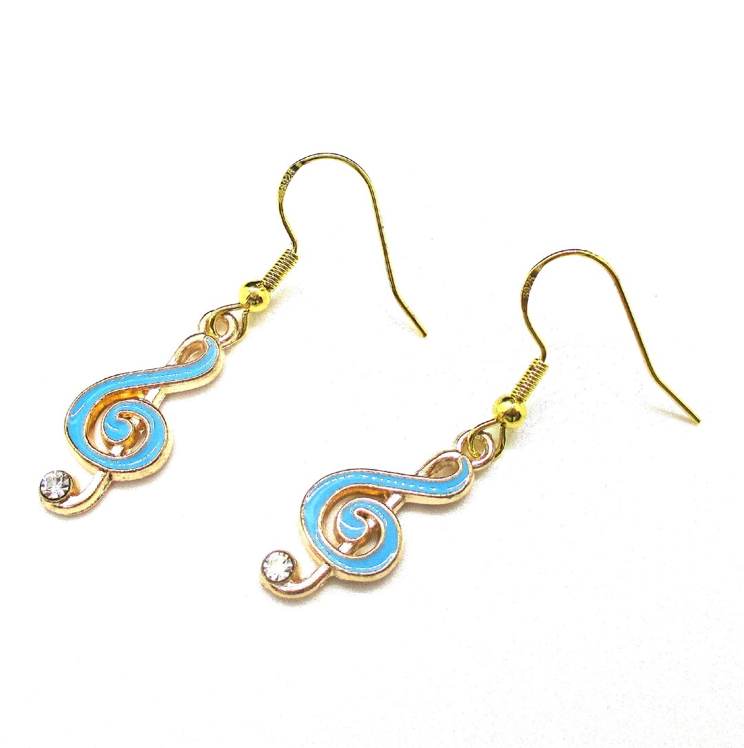 Tiny Treble Clef Earrings With Enamel Charm, Dainty Gold Tone Jewelry ...