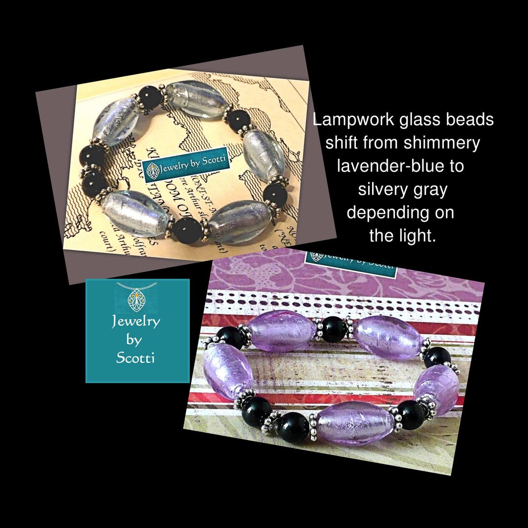 Color Changing Bracelet, Stretch Elastic Bracelet With Lampwork Glass ...
