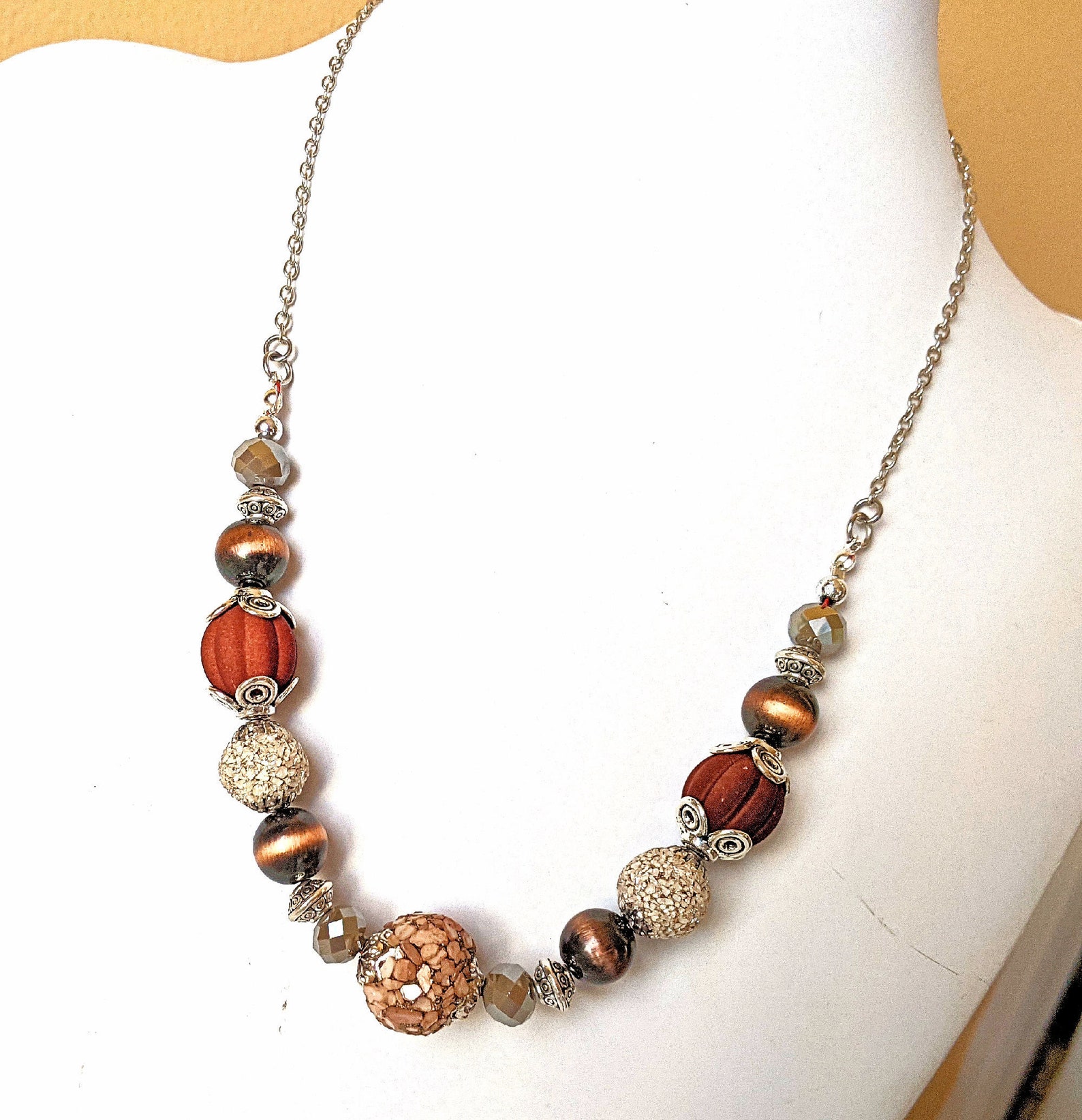 Brown Beaded Necklace Rustic Chic Jewelry Cinnamon Brown Big - Etsy