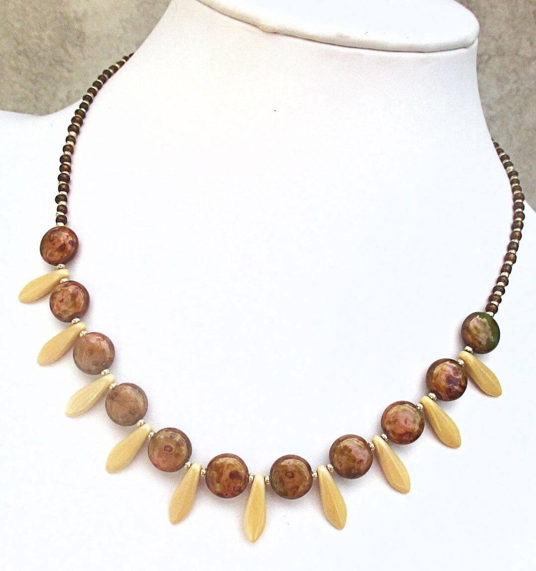 Brown Czech Glass Dagger Bead Necklace, Boho Jewelry for Women, One of ...