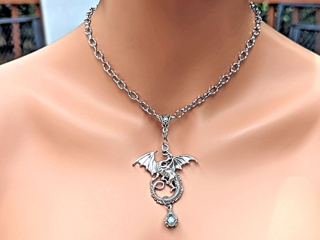 Silver Dragon Claw Pendant Necklace With Pearl, Fantasy Cosplay Jewelry ...