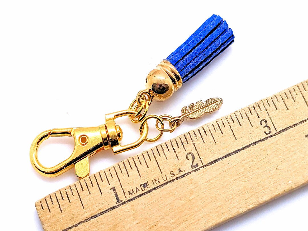 Blue Zipper Pull Charm With Tassel, Gold Clip on Purse Charm, Backpack ...