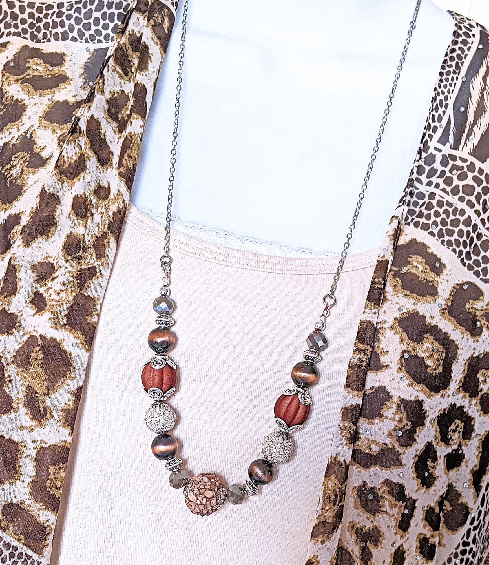 Brown Beaded Necklace Rustic Chic Jewelry Cinnamon Brown Big - Etsy