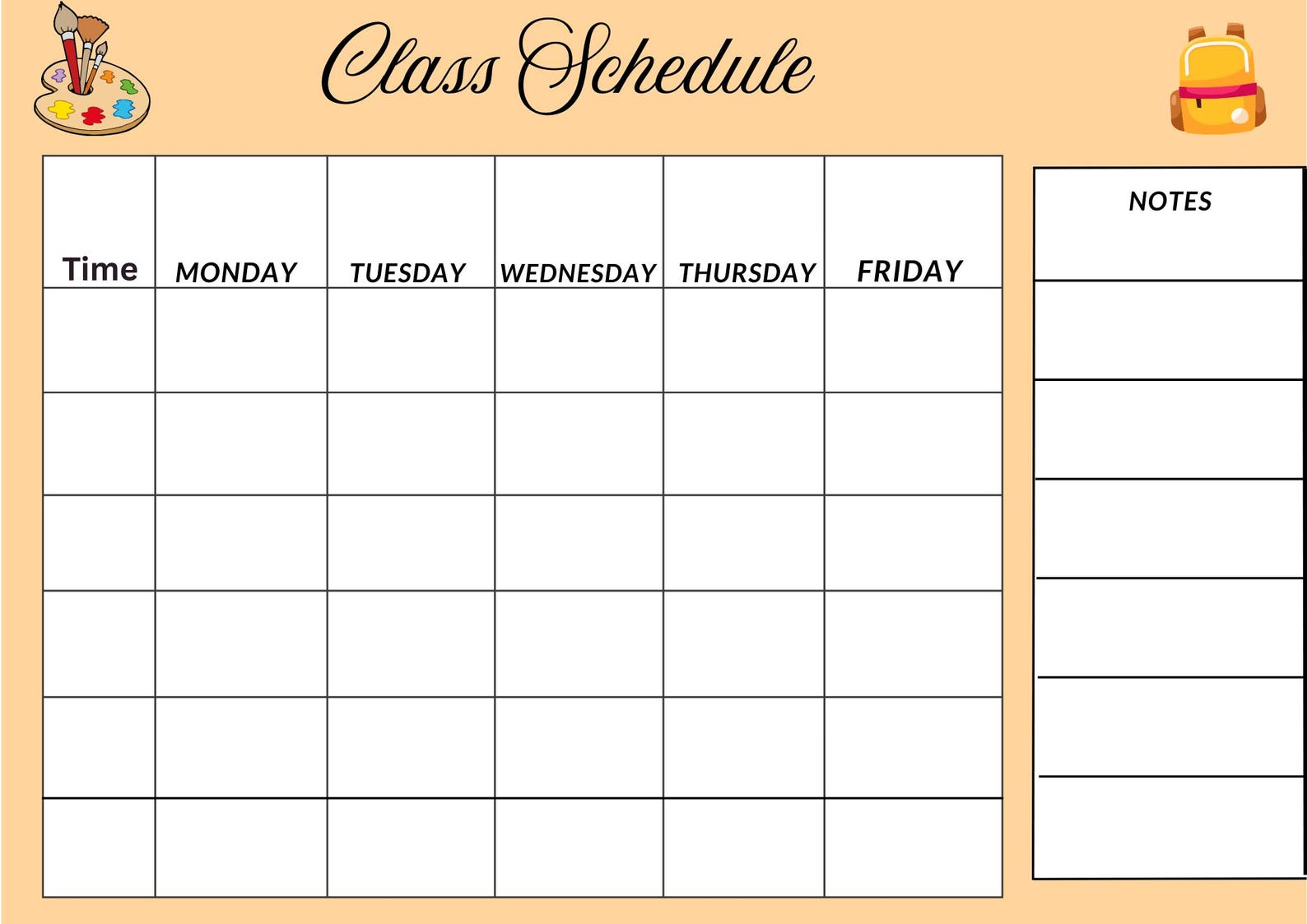 Printable Class Schedule Template, Easy Editable, Weekly School Planner ...