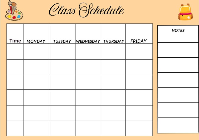 Printable Class Schedule Template, Easy Editable, Weekly School Planner ...