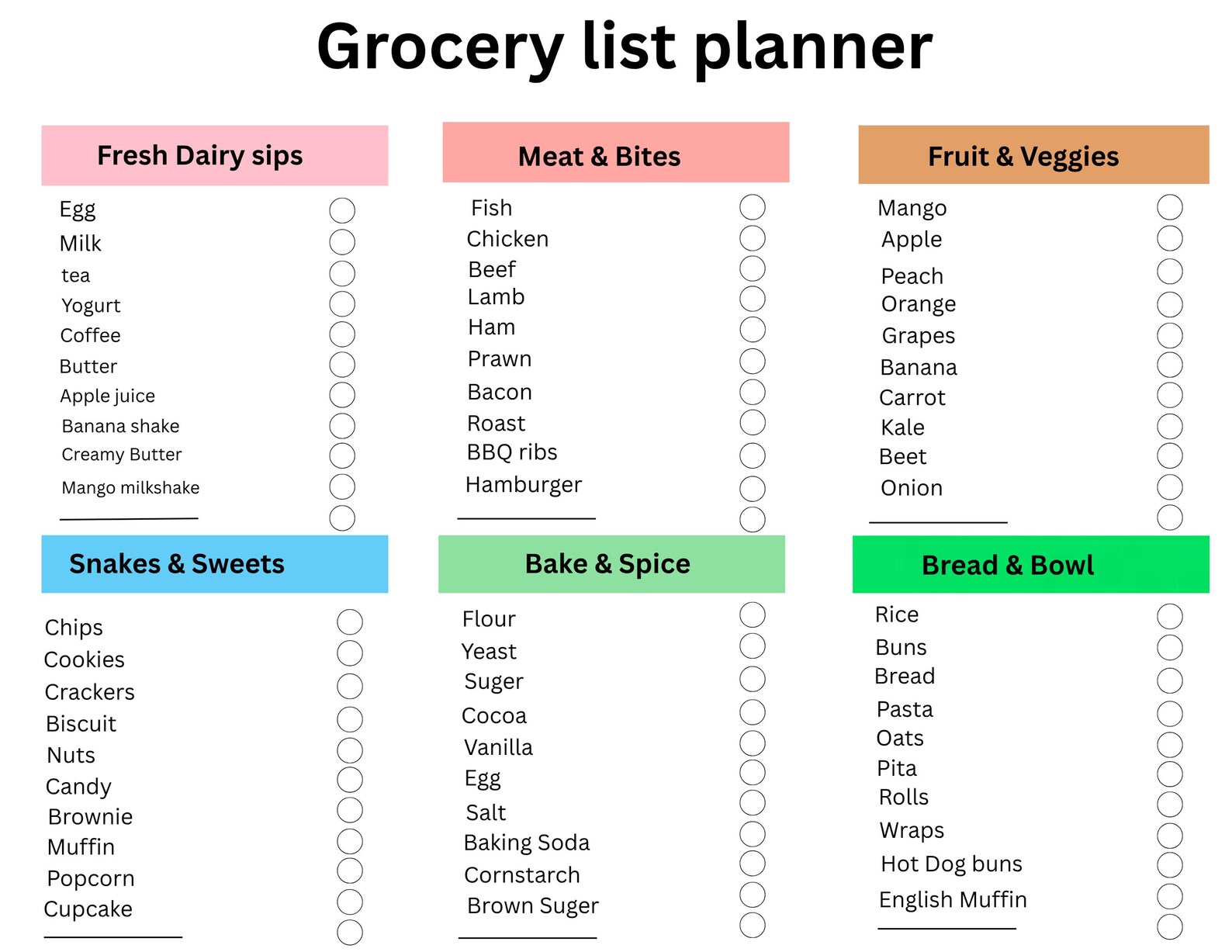 Minimalist Grocery List Planner, Weekly Food Shopping Check List ...