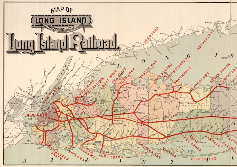 New York Long Island Railroad Map 1895 - Etsy
