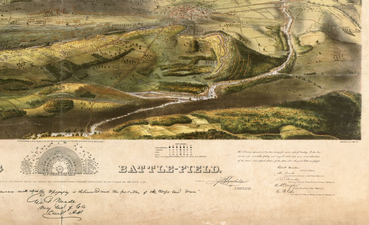 Bird's Eye View Map the Battle of Gettysburg 1863 Civil War - Etsy