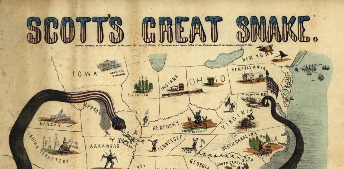 Antique Map - Scott's Great Snake - Civil War Era - 1861 - Etsy