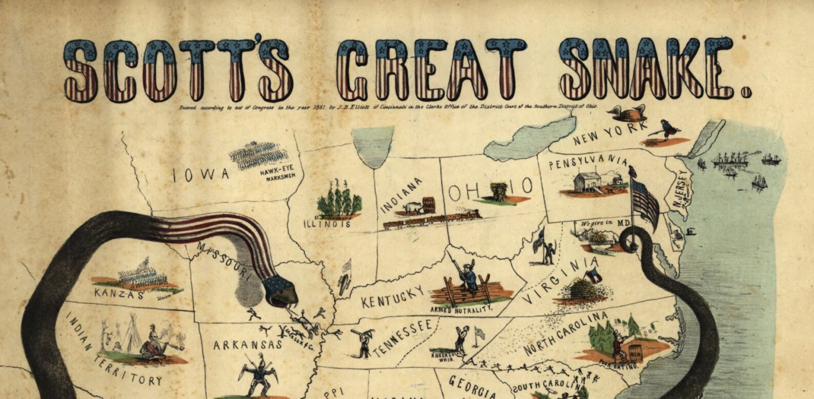 Mapa antiguo - Scott's Great Snake - Civil War Era - 1861 - Etsy México