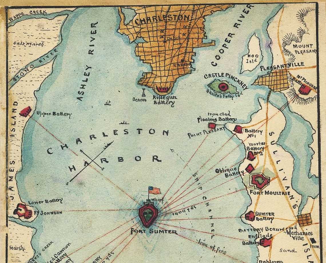 Antique Map Battle of Fort Sumter 1861 Civil War - Etsy