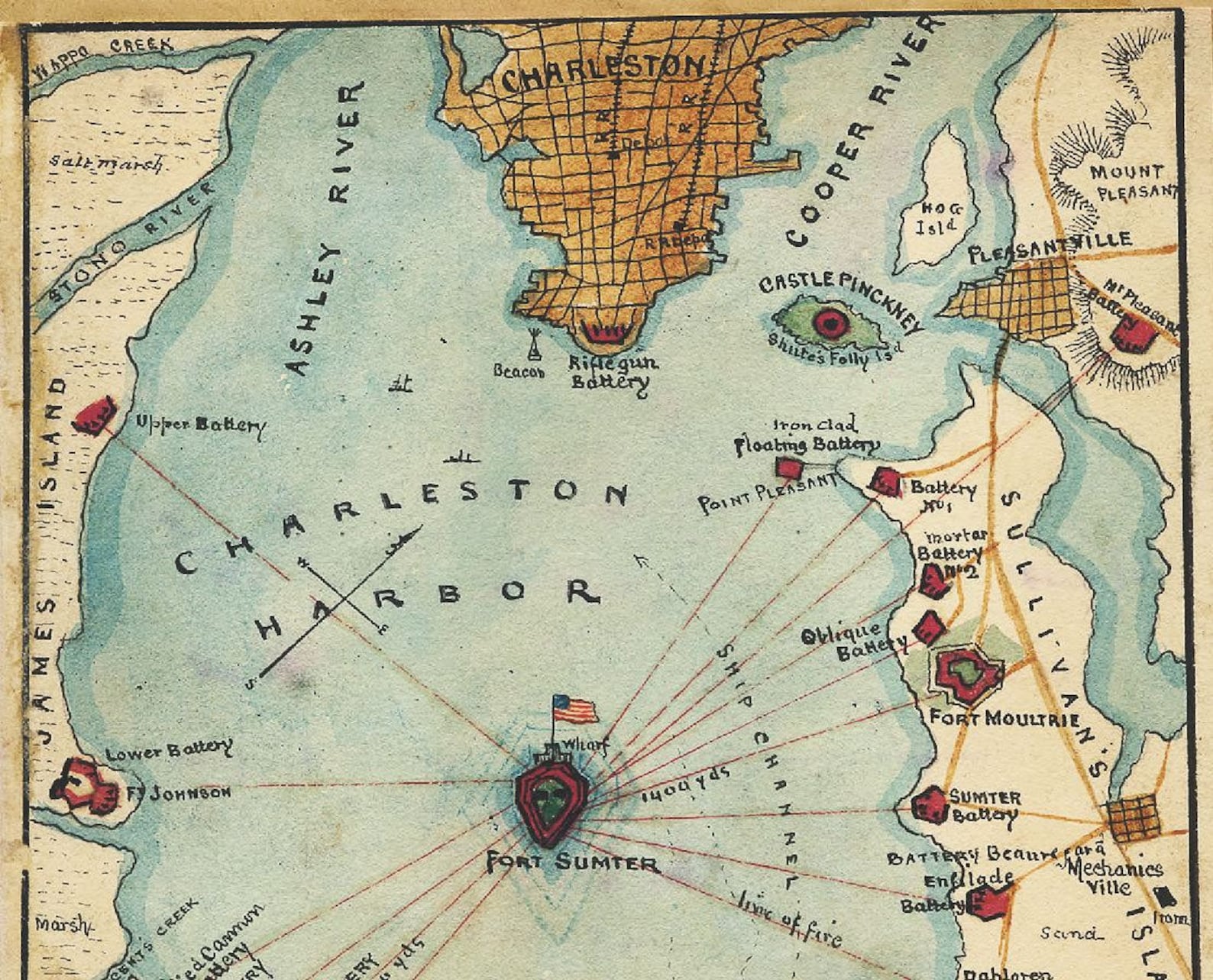 Antique Map Battle of Fort Sumter 1861 Civil War - Etsy