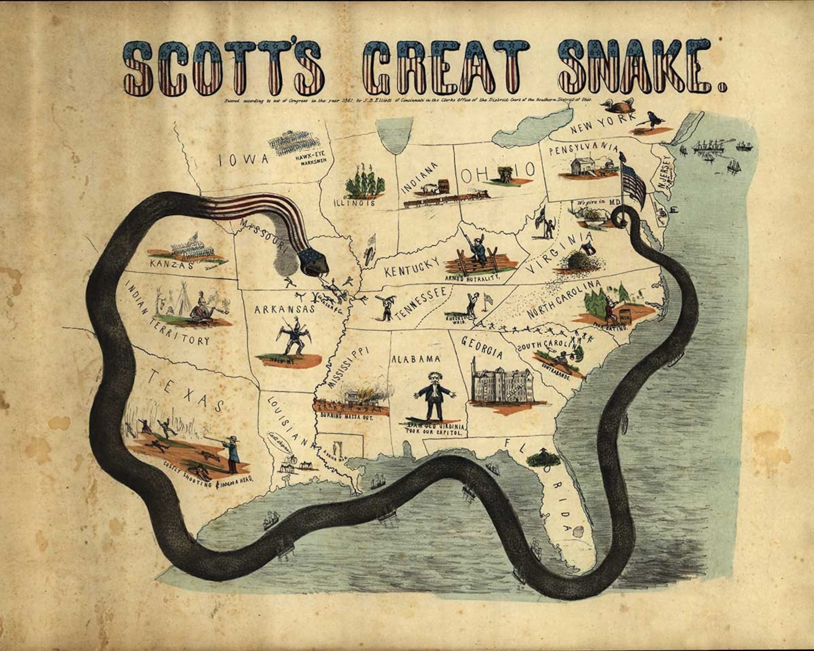 Antique Map - Scott's Great Snake - Civil War Era - 1861 - Etsy
