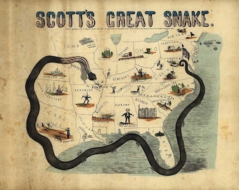 Civil War Map of Scott's Great Snake, 1861; Antique Civil War Map ...