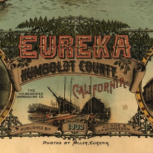 Eureka CA Birds Eye View Map 1902 - Etsy
